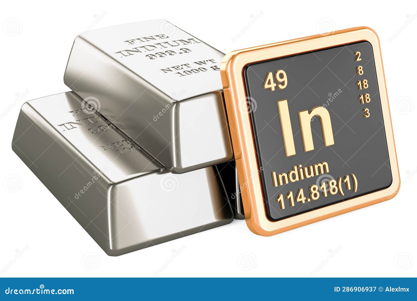 Indium Ingots with Chemical Element Icon Indium in, 3D Rendering Stock ...