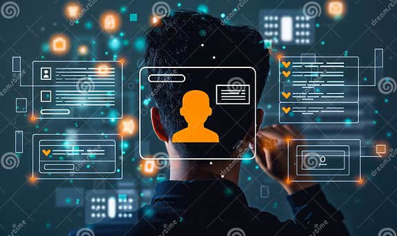 Individual Accessing Digital Identification System Virtual Profile Icon ...