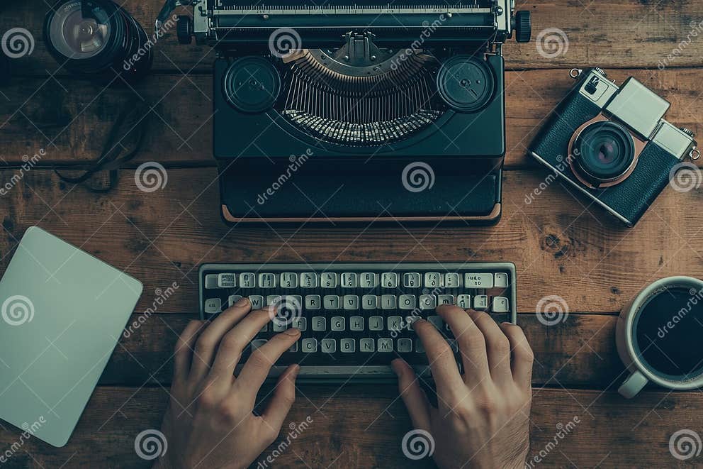 A Person is Actively Typing on a Typewriter while Also Using a Mouse ...