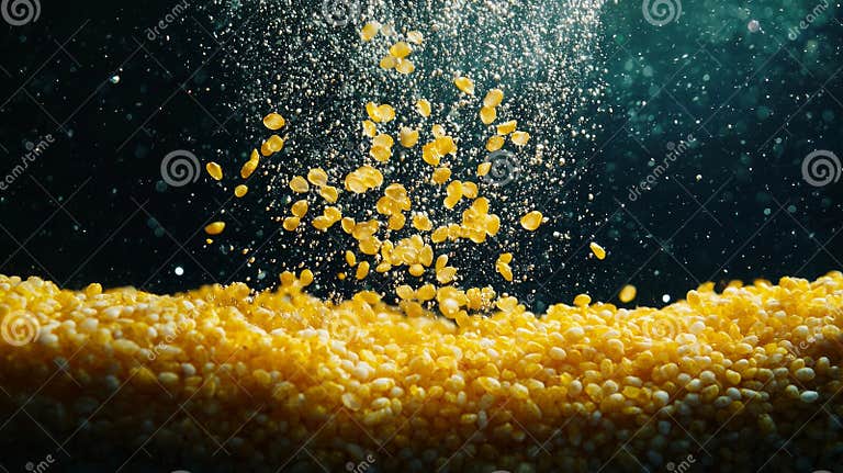 Individual Corn Grits Float Water Surrounded Bubbles Creating ...