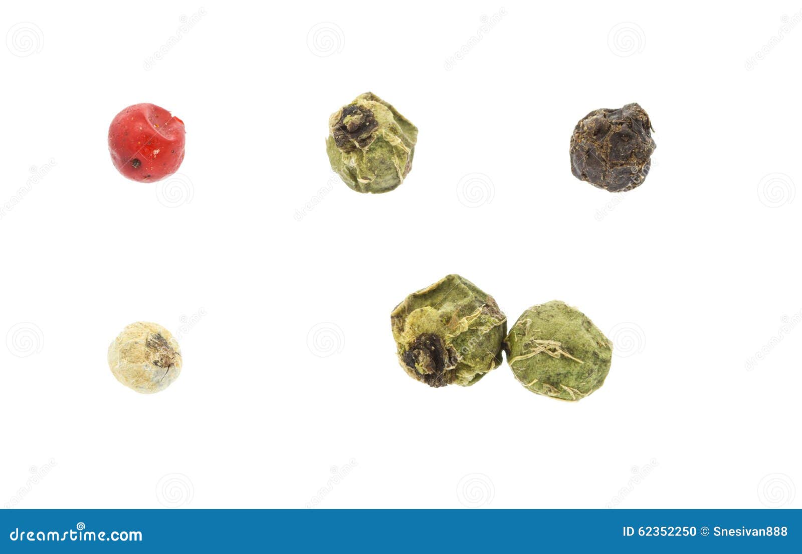 Individual Grains of Colored Pepper Isolated on White Background Stock ...