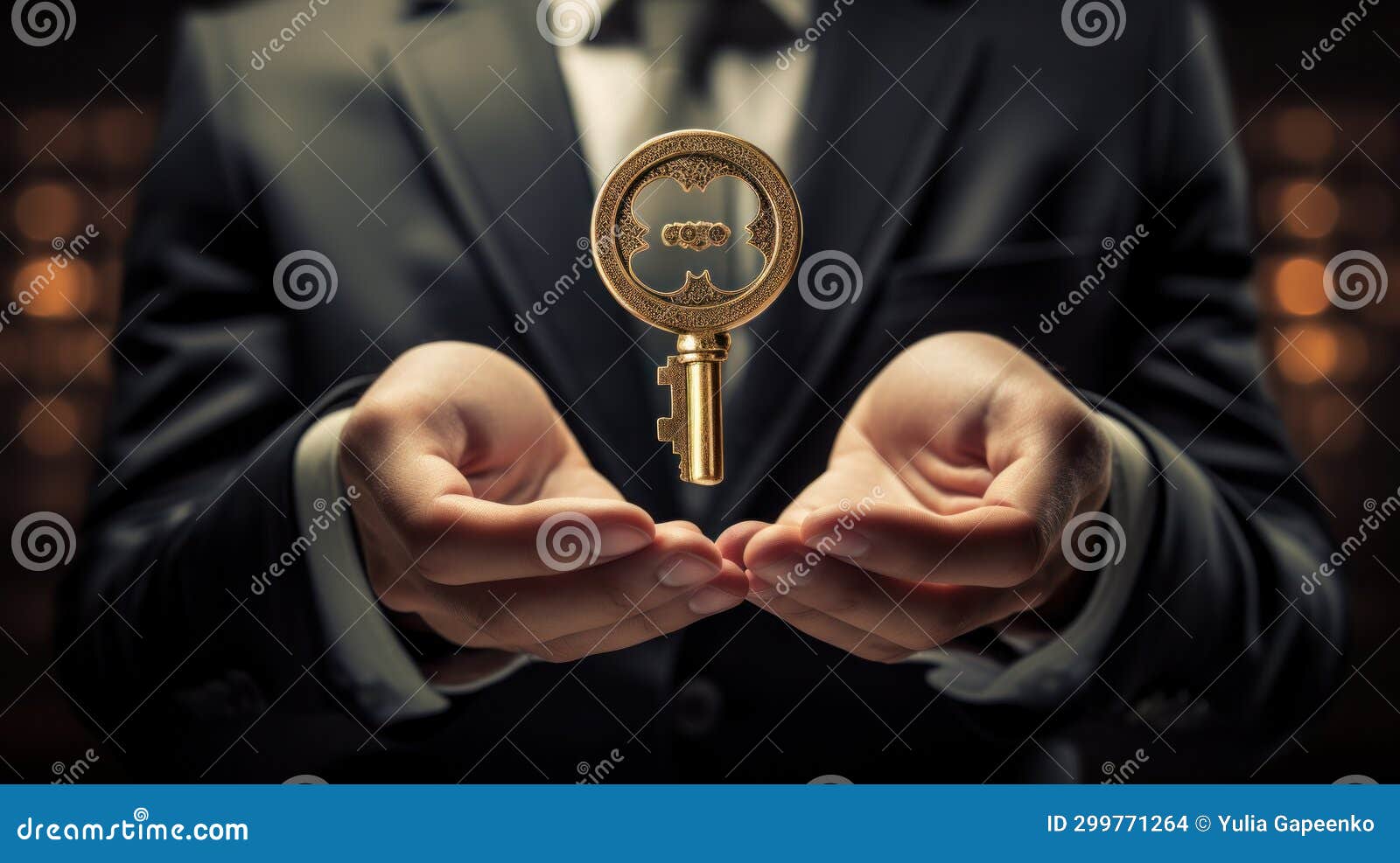 An Individual Holding a Golden Key Stock Photo - Image of real, deal ...