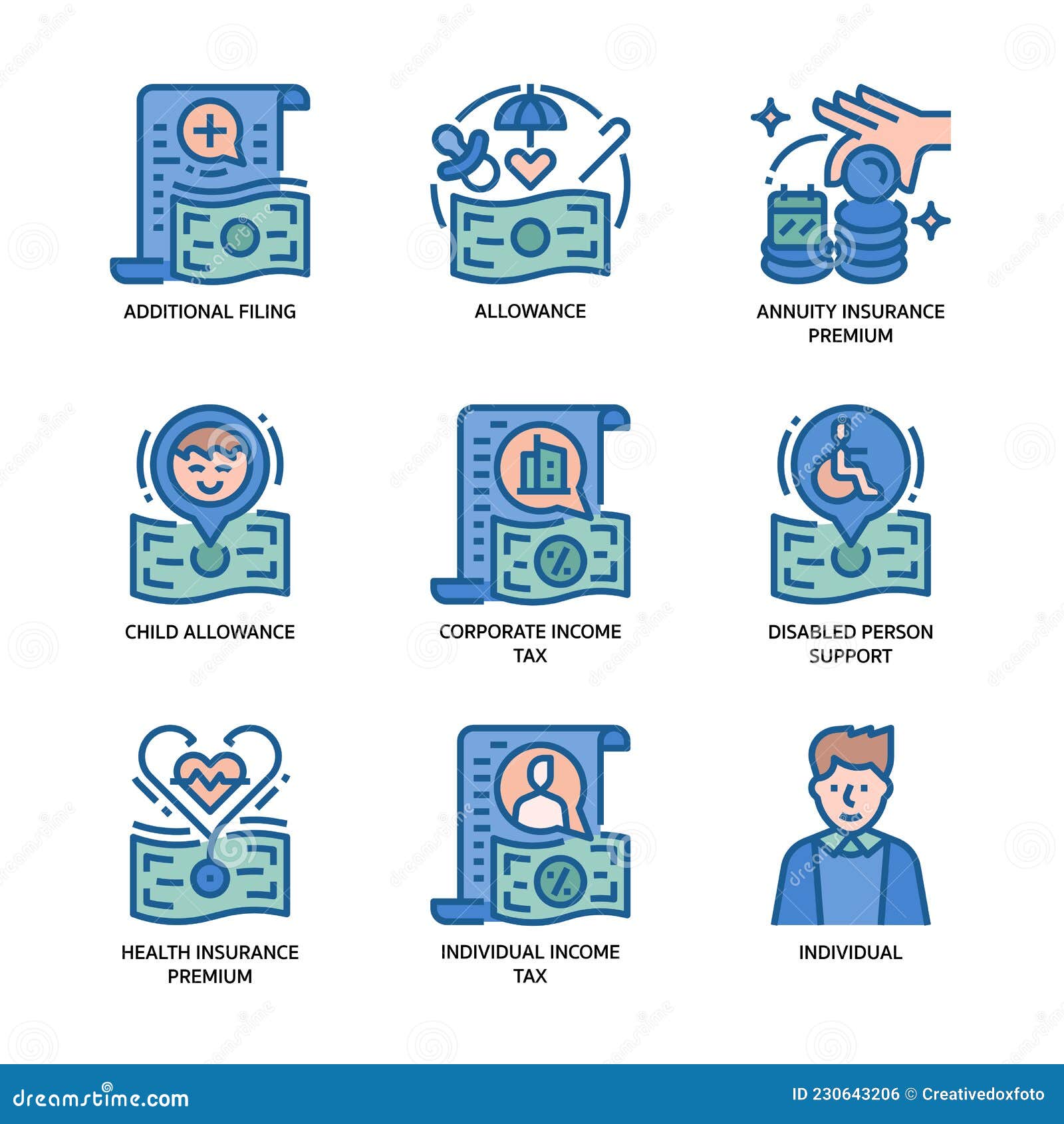 Individual Income Tax Icon Set Stock Vector - Illustration of child ...