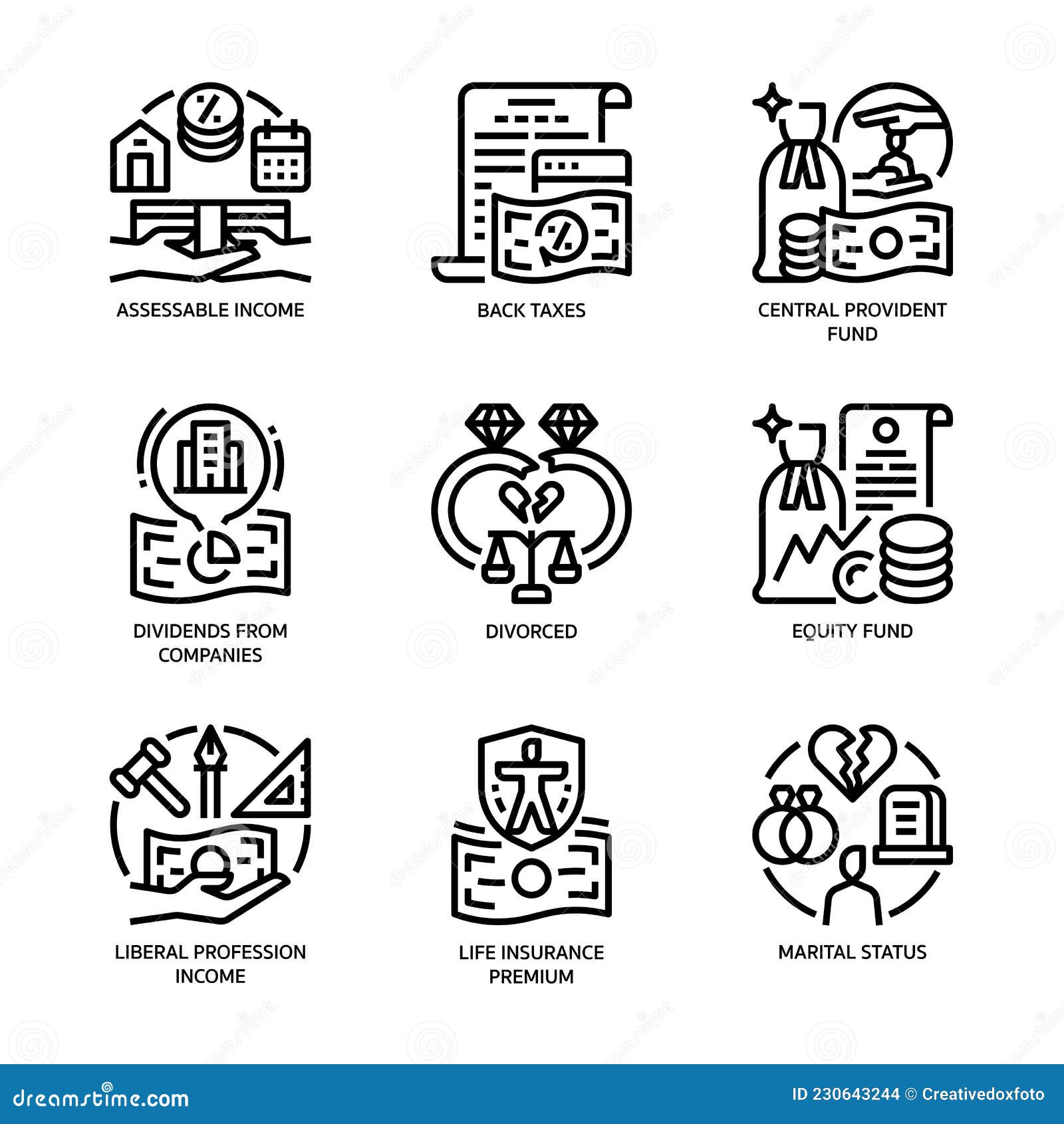 Individual Income Tax Icon Set Stock Vector - Illustration of money ...