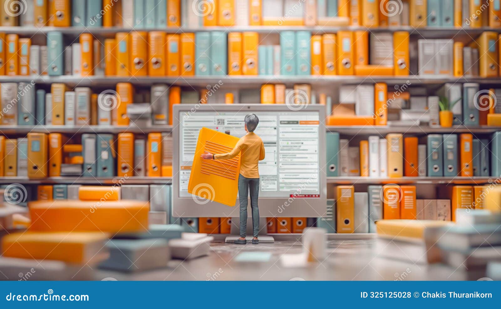 An Individual Interacts with a Large Virtual Screen To Organize Digital ...