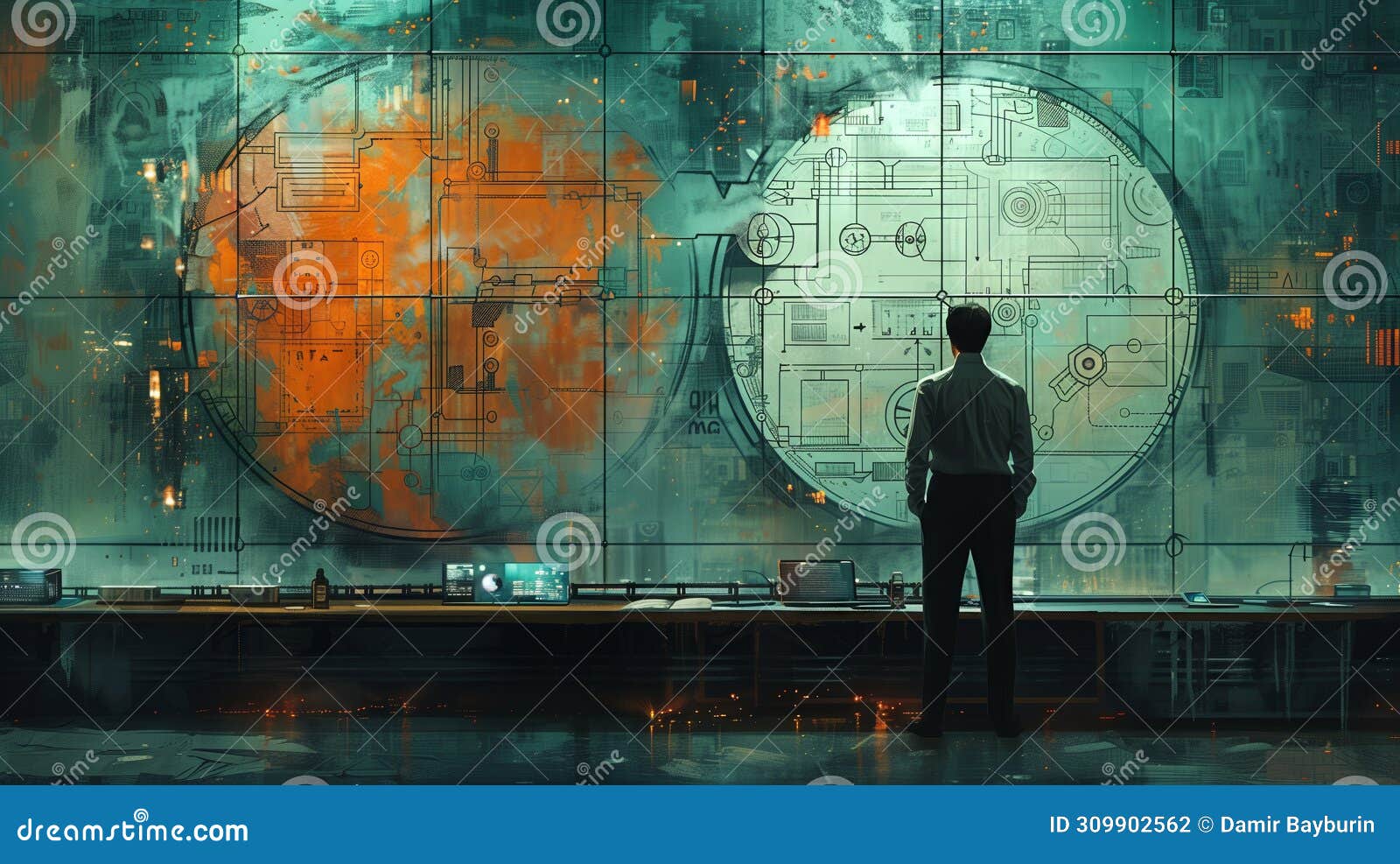 A Man is Standing in Front of a Large Screen Looking at a Map of the ...