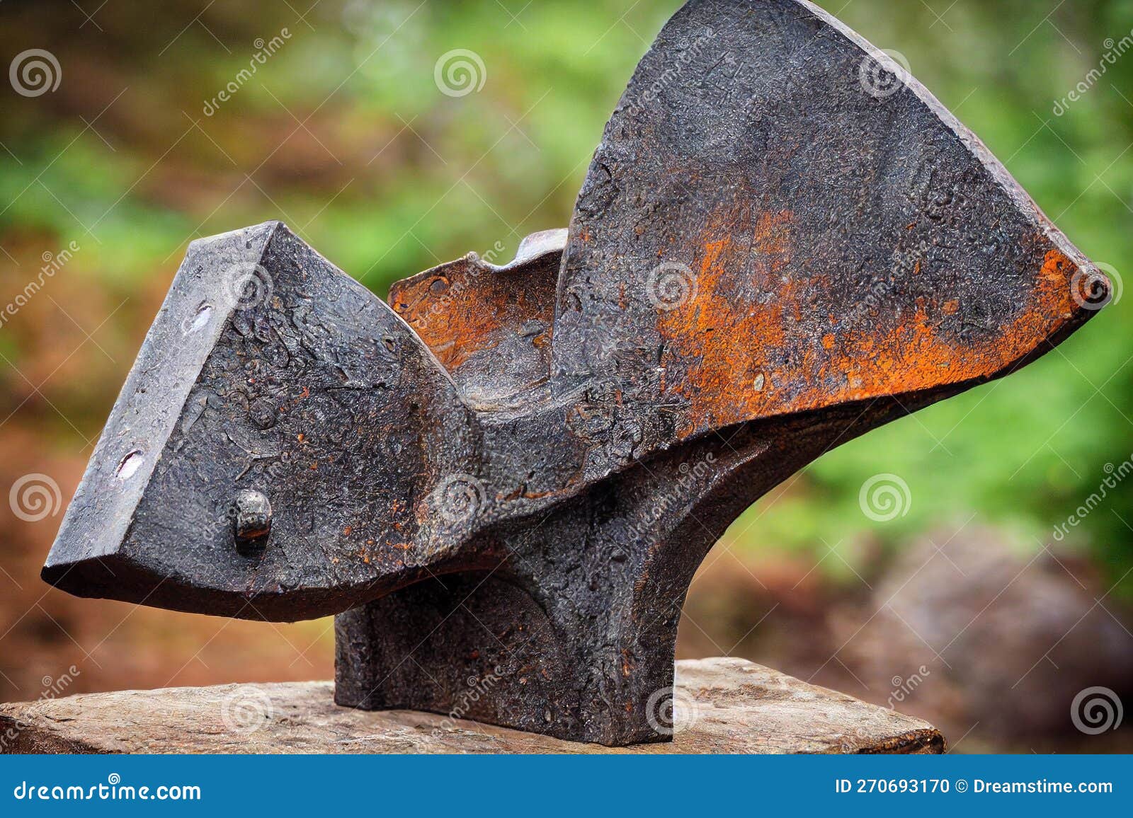 Individual Parts of Antique Anvil Standing on Stone Pedestal. Stock ...