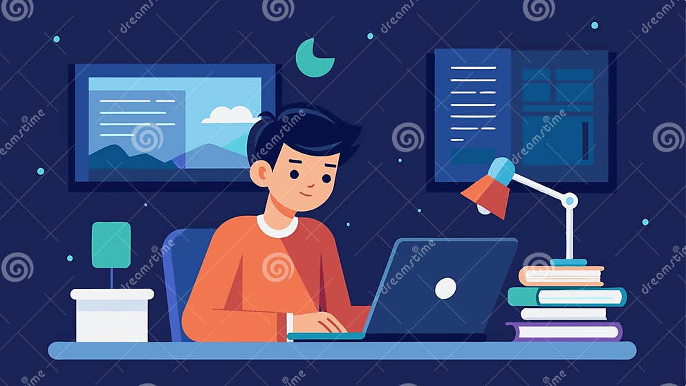 An Individual Student Works on a Coding Assignment Late at Night Using ...