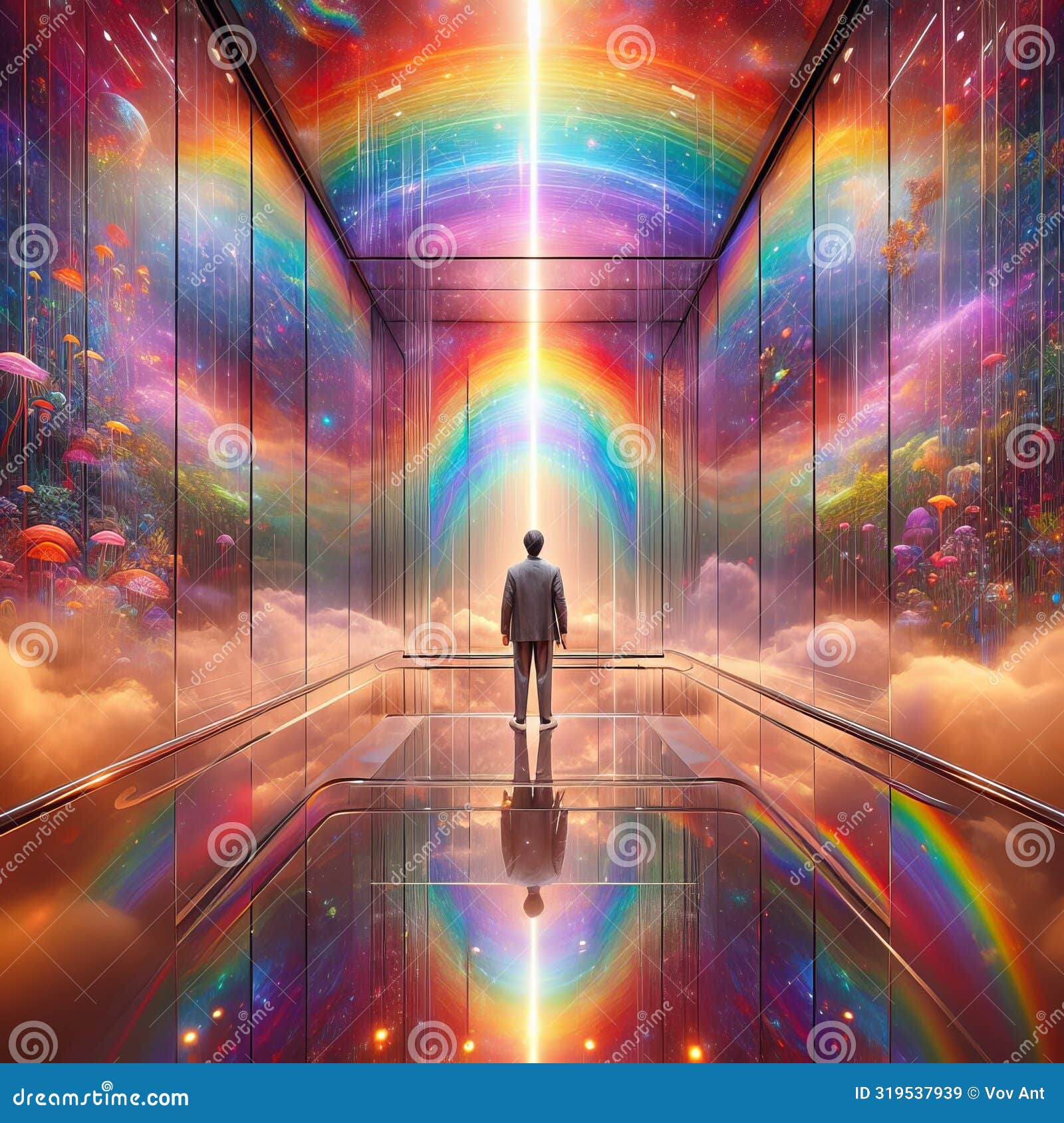 Individual in a Transparent Elevator Inside a Rainbow a Magic Stock ...