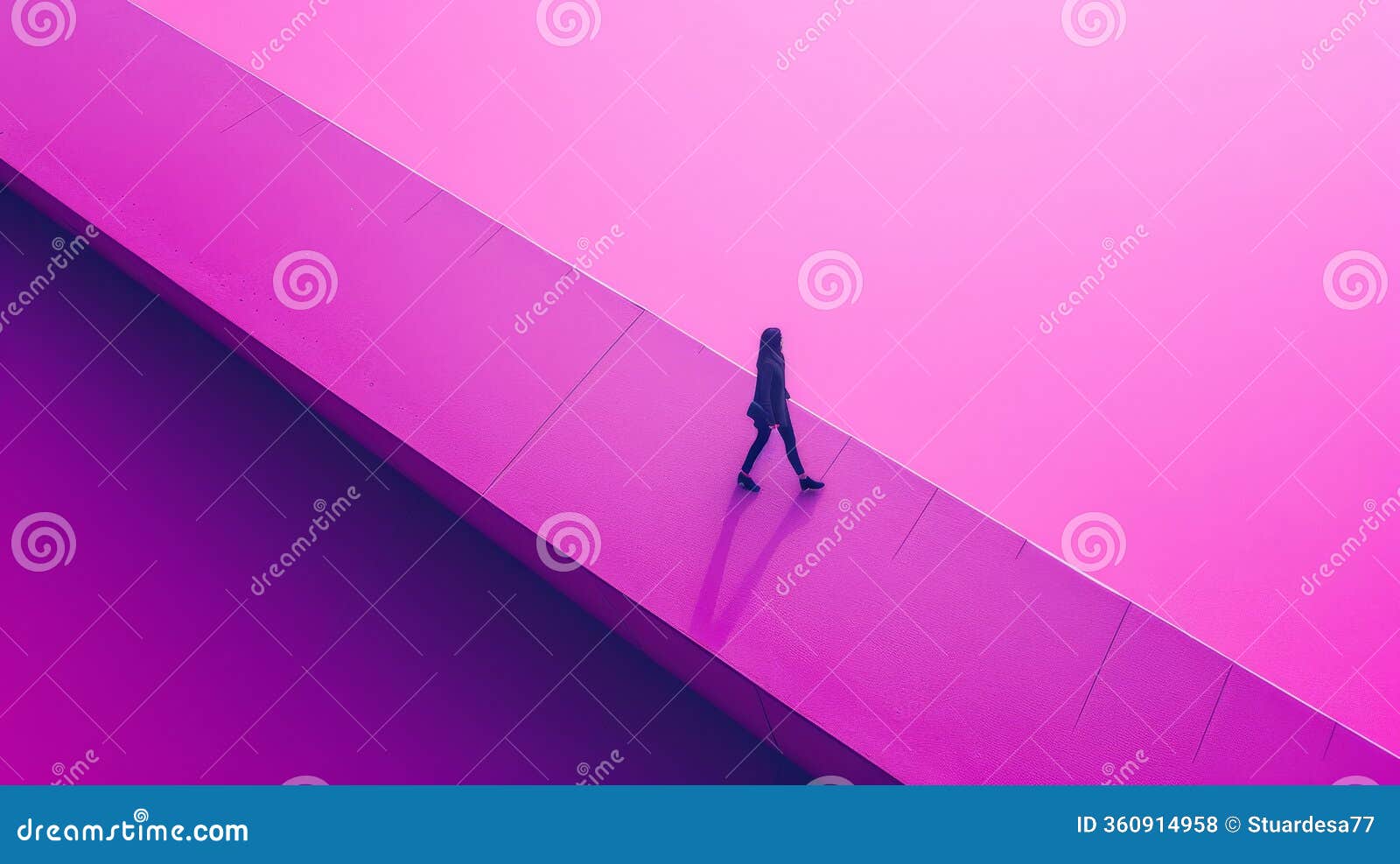 Individual Walking Along Bold Magenta Path in Abstract Setting Stock ...