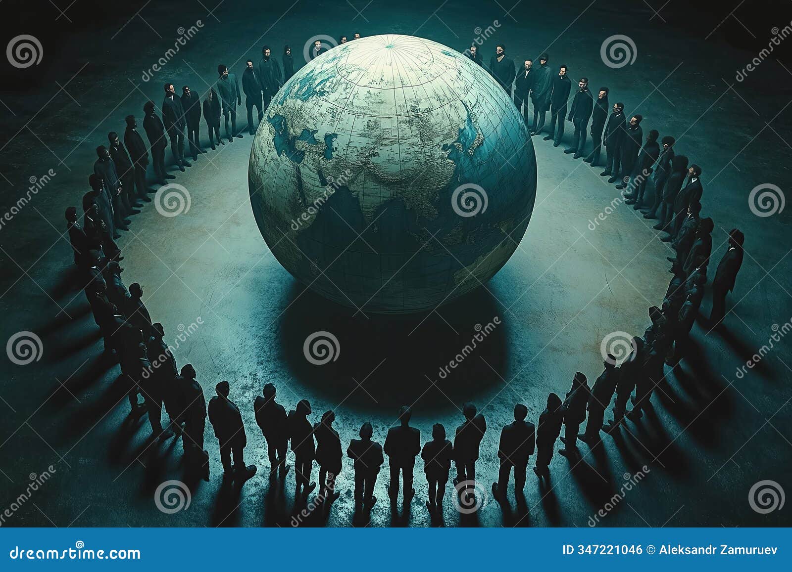 Individuals Stand in a Circular Formation Around a Globe, Highlighting ...