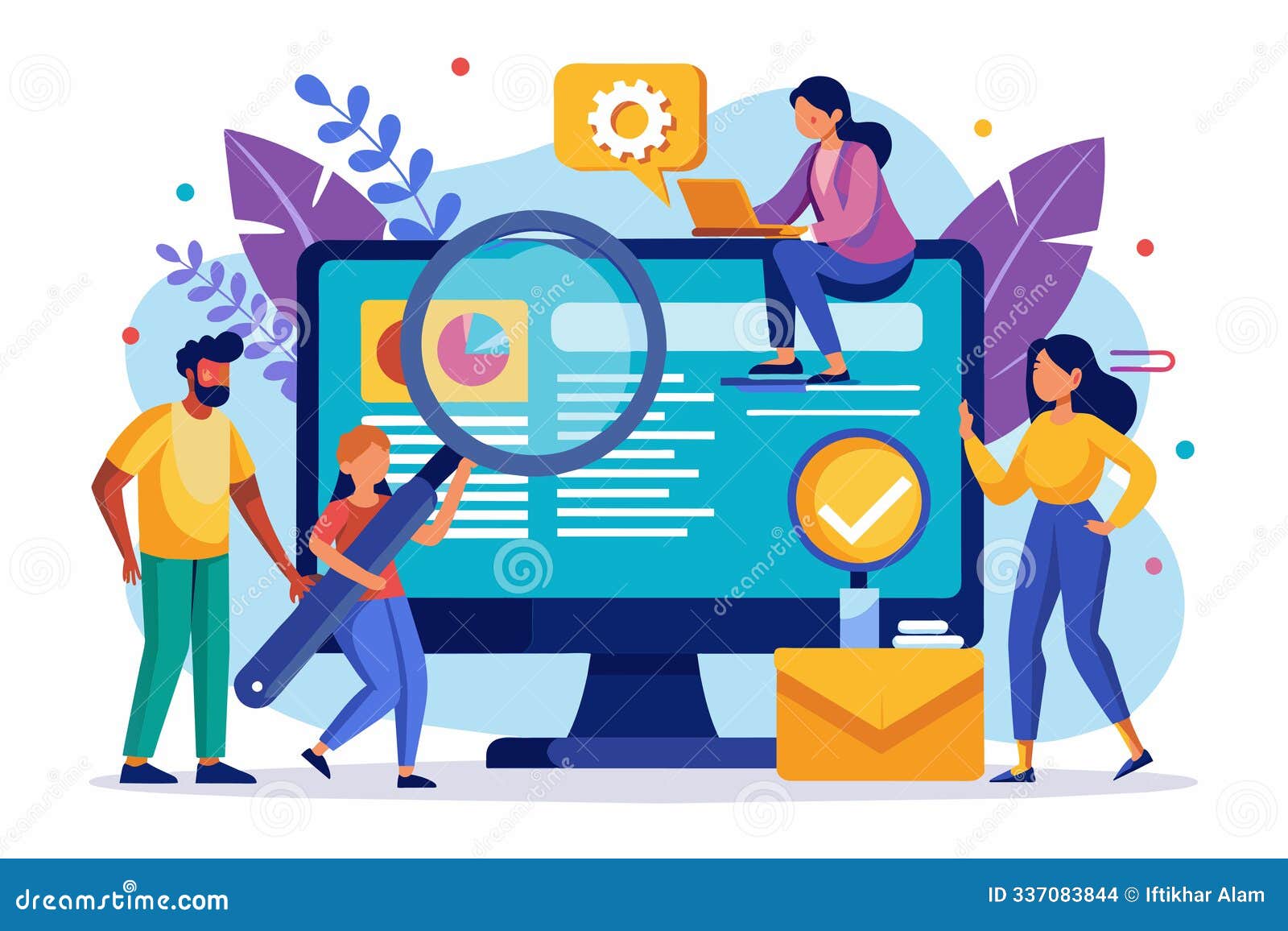 Individuals Use a Magnifying Glass To Inspect a Computer Display in a ...