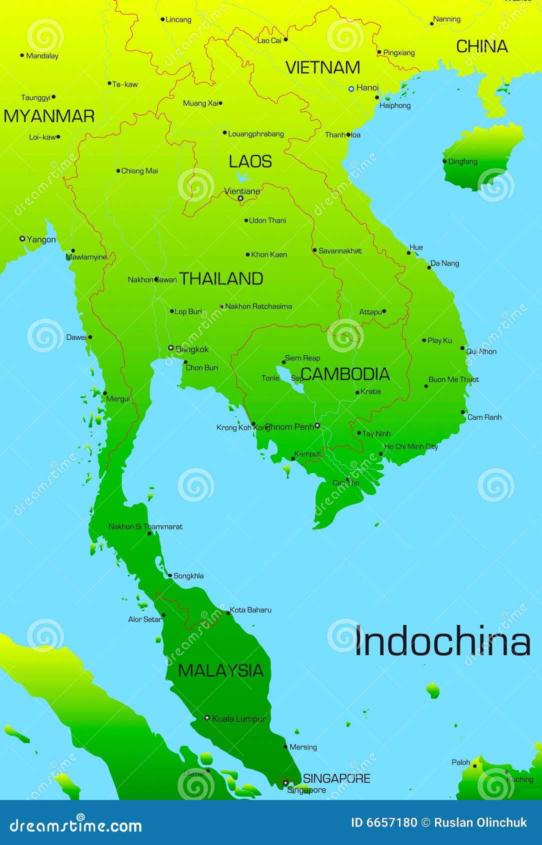 World Map Of INDOCHINA: Indochinese Peninsula, Thailand, Vietnam, Laos ...