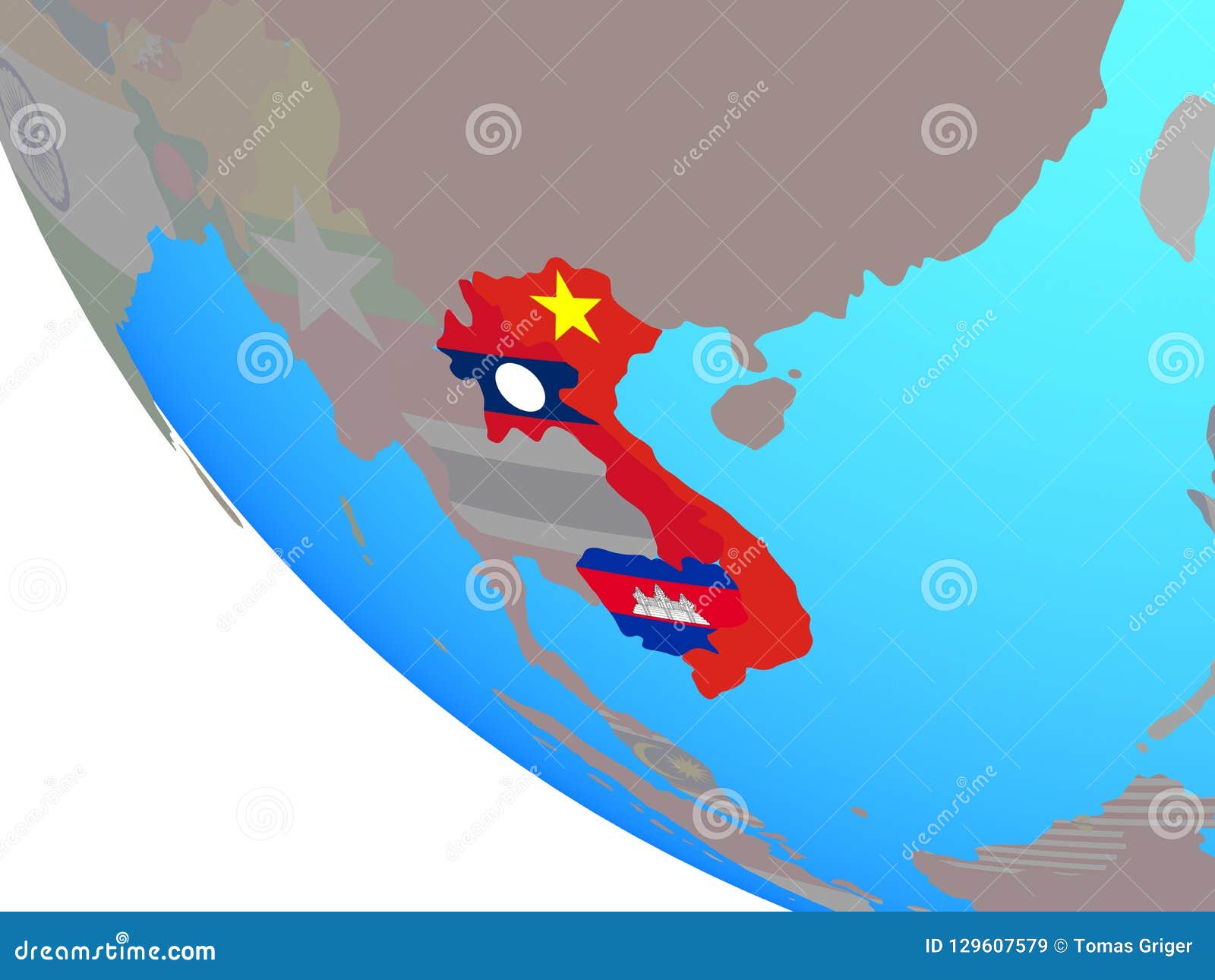 Indochina with Flags on Globe Stock Illustration - Illustration of ...