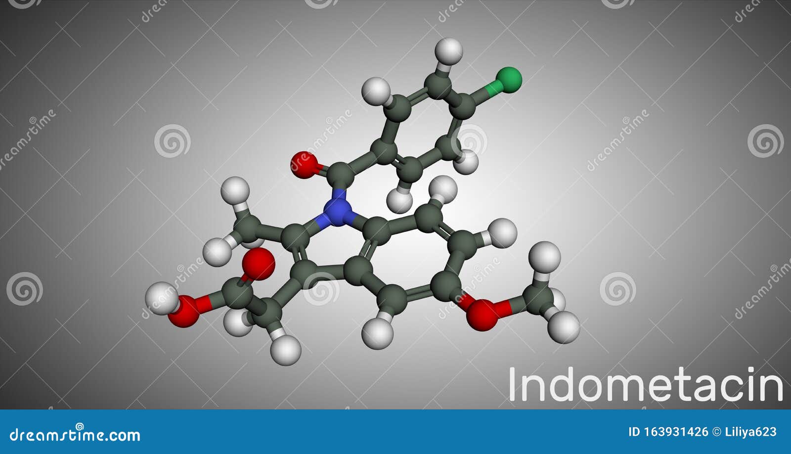 Indometacin Molecule 3d Molecular Structure Ball And Stick Model
