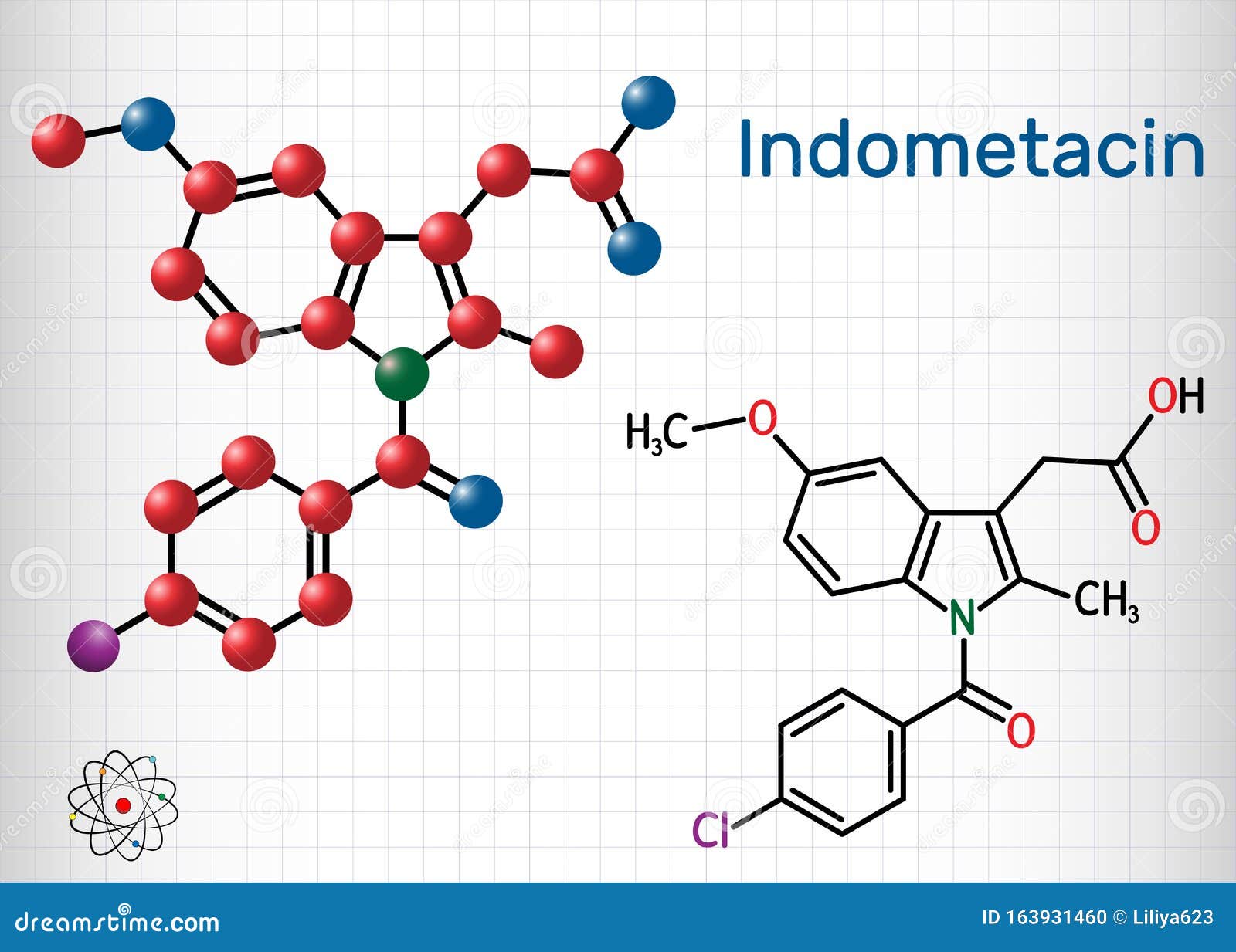 Indometacin Molecule 3d Molecular Structure Ball And Stick Model