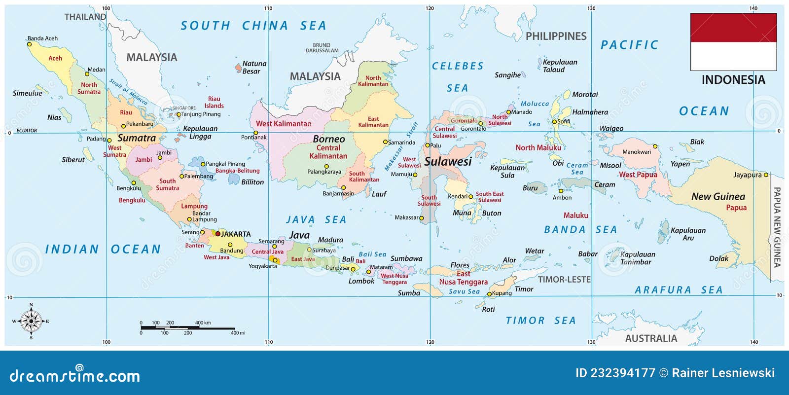 Indonesia Administrative Vector Map with Flag Stock Vector ...