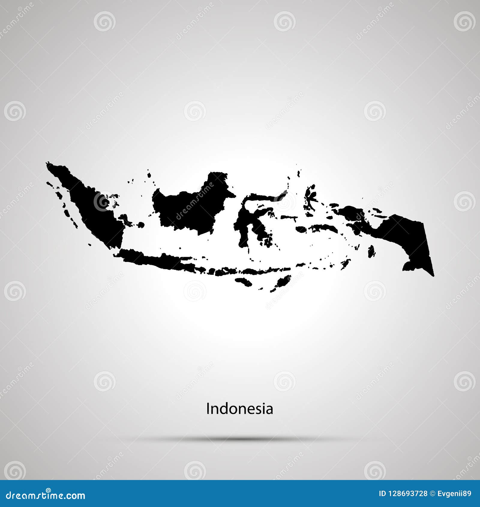 Indonesia Country Map, Simple Black Silhouette on Gray Stock Vector ...