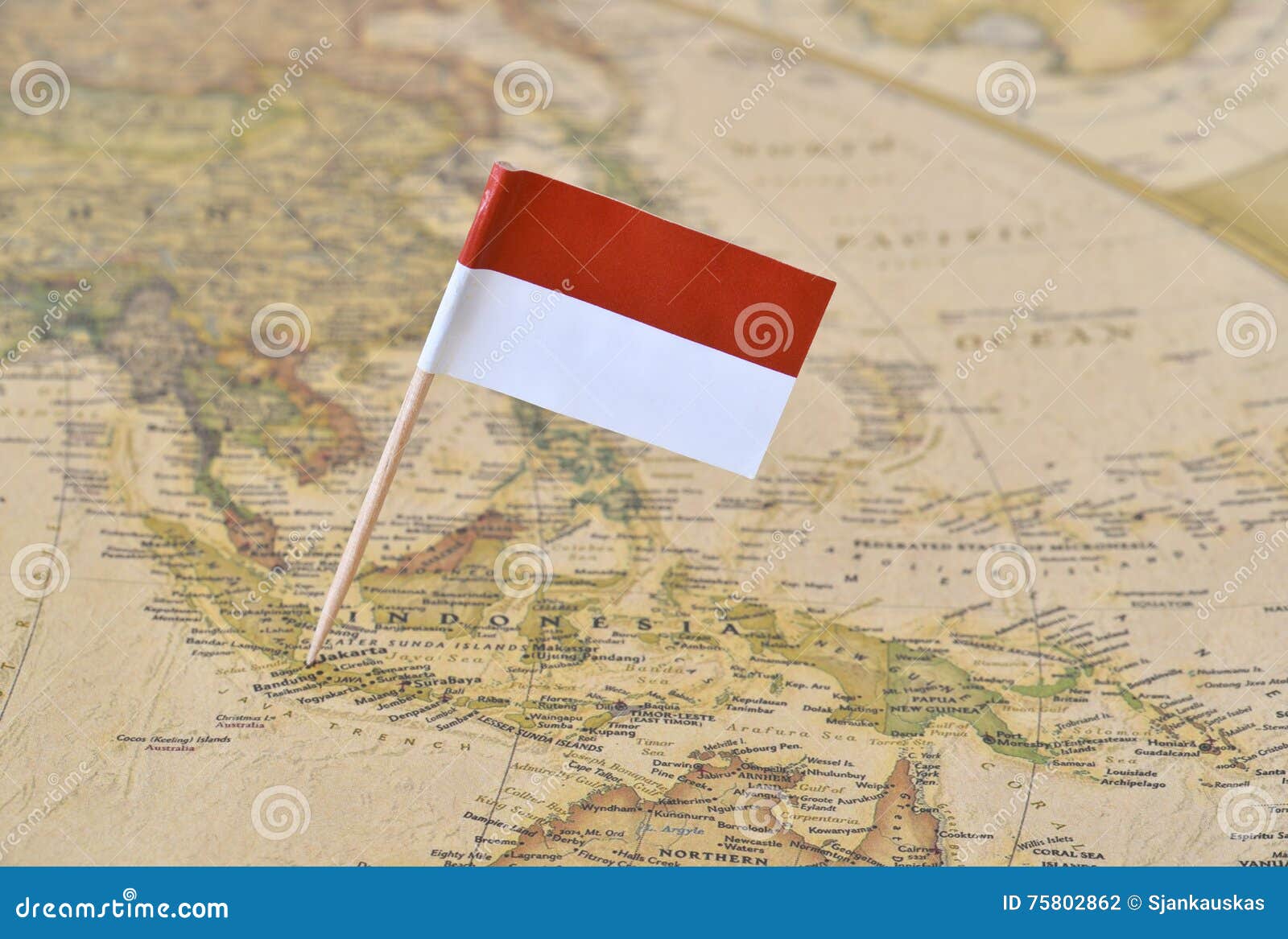 Indonesia flag pin on map stock photo. Image of holidays - 75802862