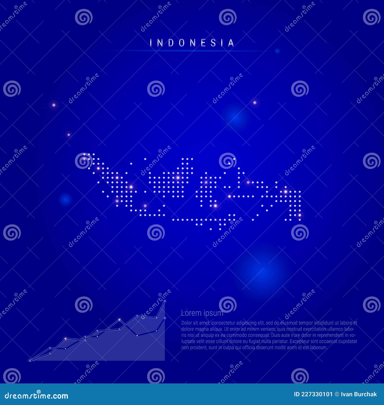 Indonesia Illuminated Map with Glowing Dots. Dark Blue Space Background ...