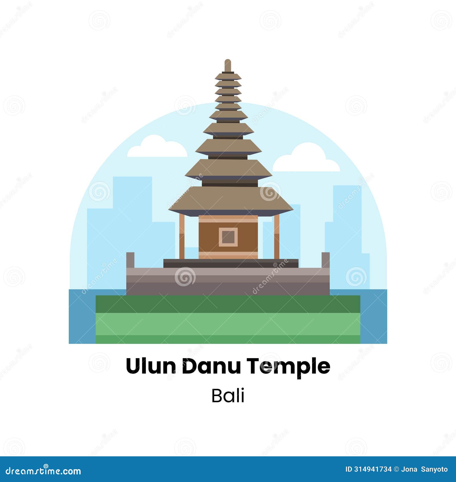 Indonesia Landmark - Balinese Jewel: Ulun Danu Temple Stock Vector ...