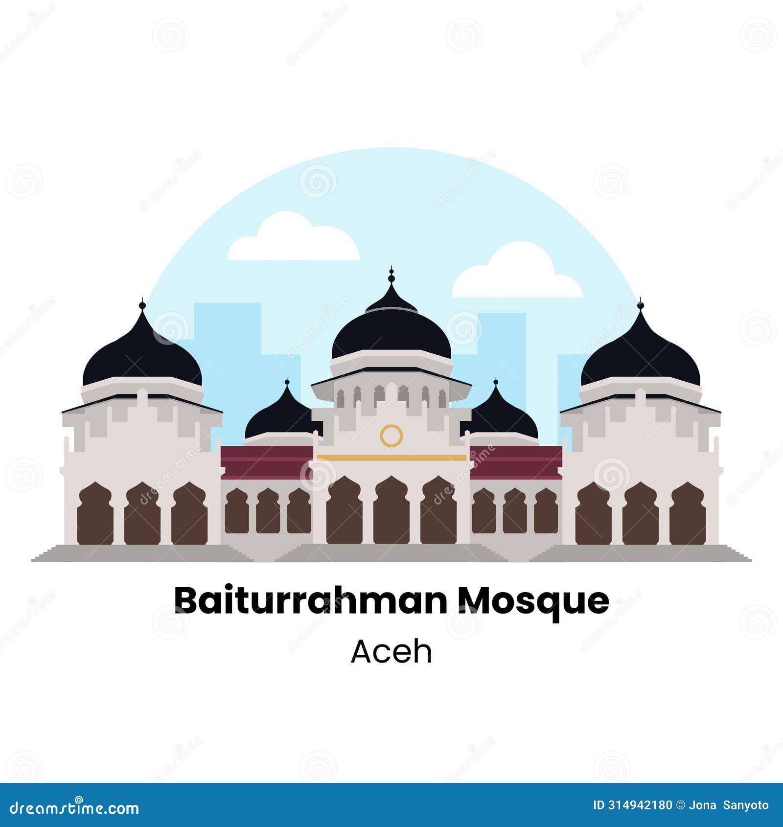Iconic Indonesia Landmark Baiturrahman Mosque - Aceh Stock Vector ...