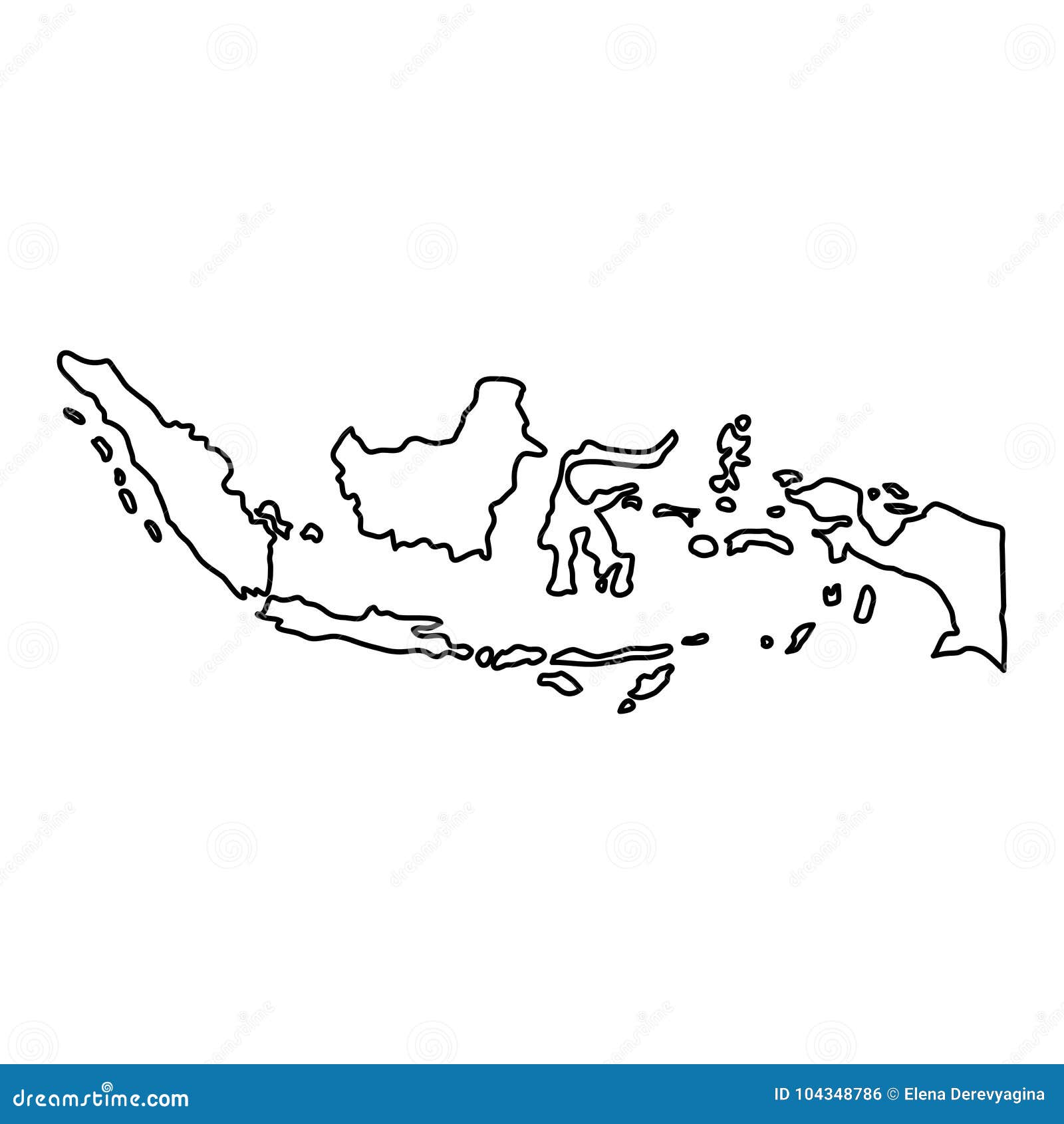 Indonesia Map of Black Contour Curves on White Background of Vector ...