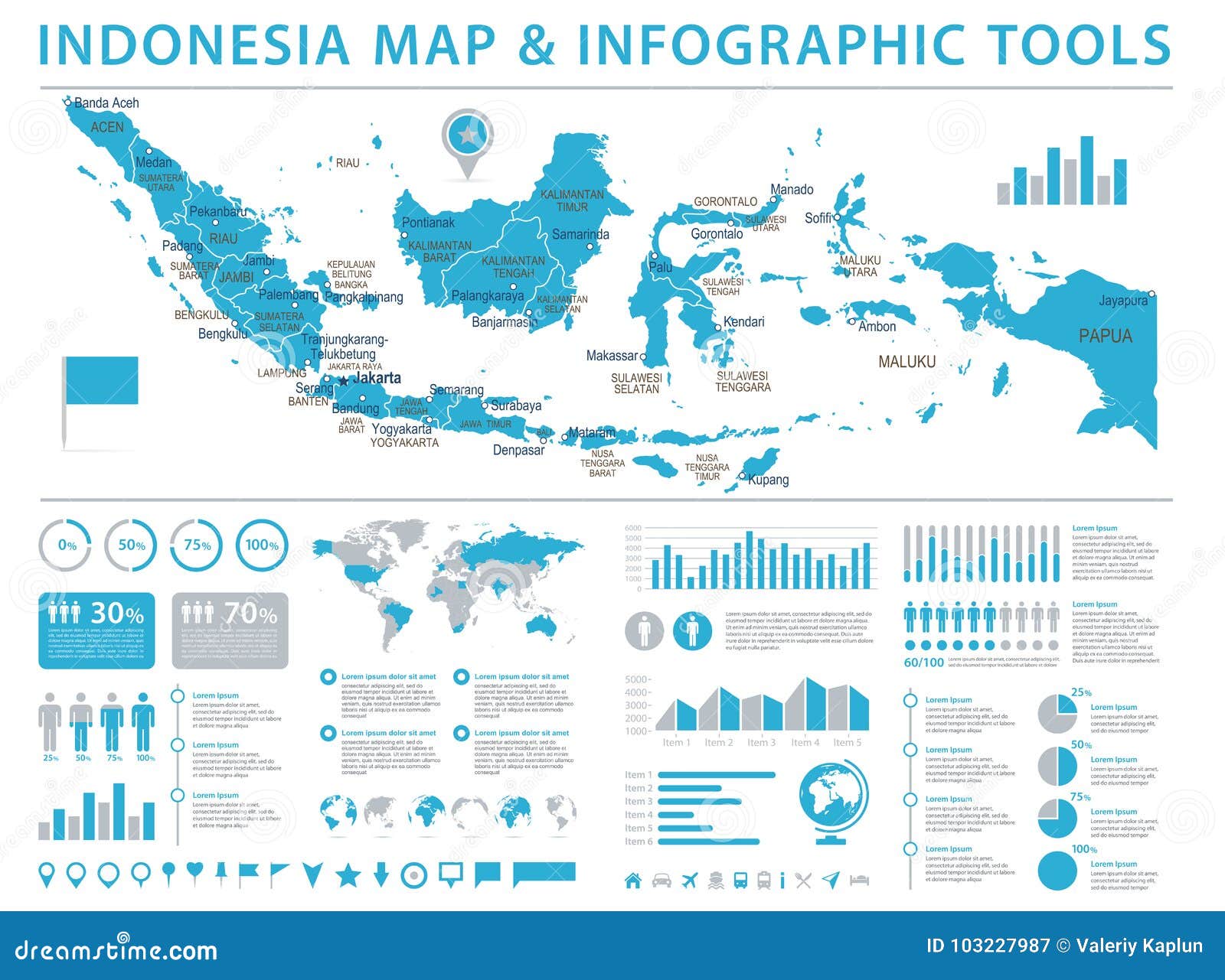 Indonesia Map - Info Graphic Vector Illustration Stock Illustration ...