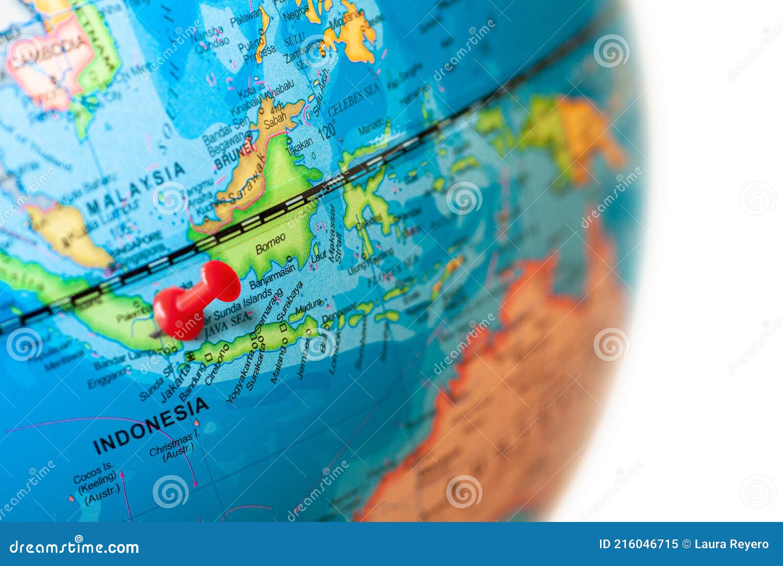 Indonesia Map. Earth Globe Close Up with a Red Pin. Stock Image - Image ...
