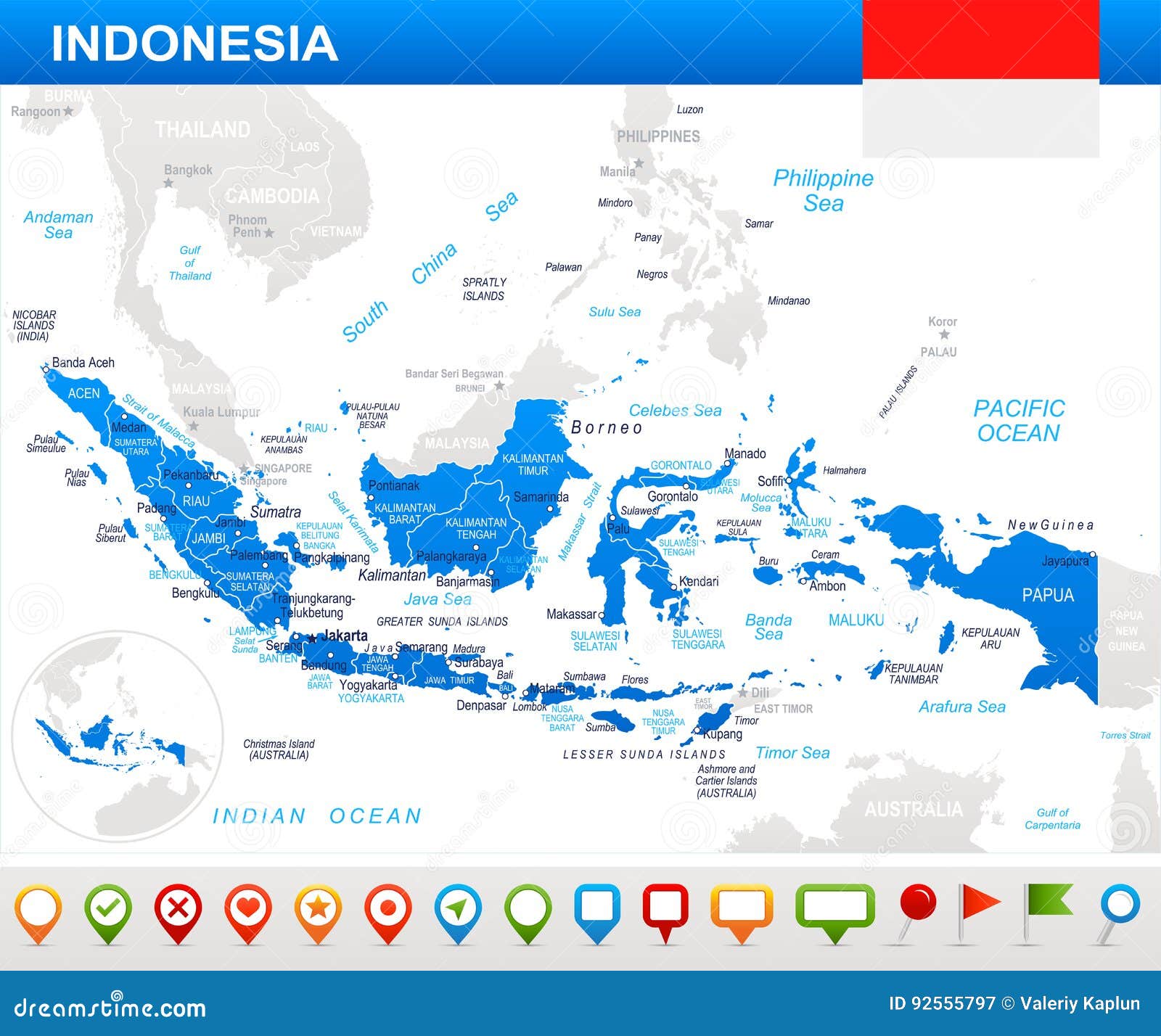 Indonesia - Map and Flag - Illustration Stock Illustration ...