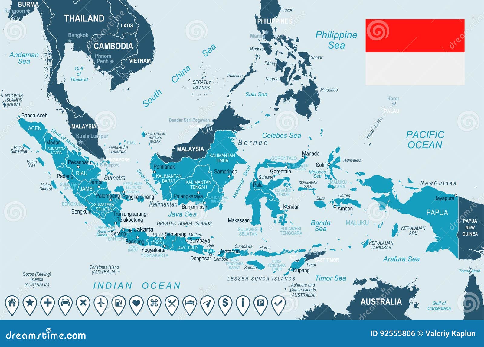 Indonesia - Map and Flag - Illustration Stock Illustration ...