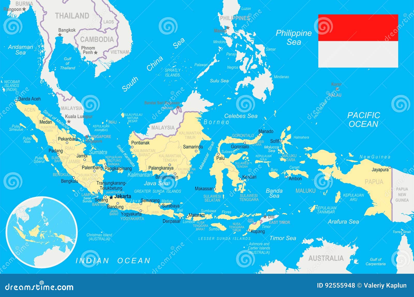 Indonesia - Map and Flag - Illustration Stock Illustration ...