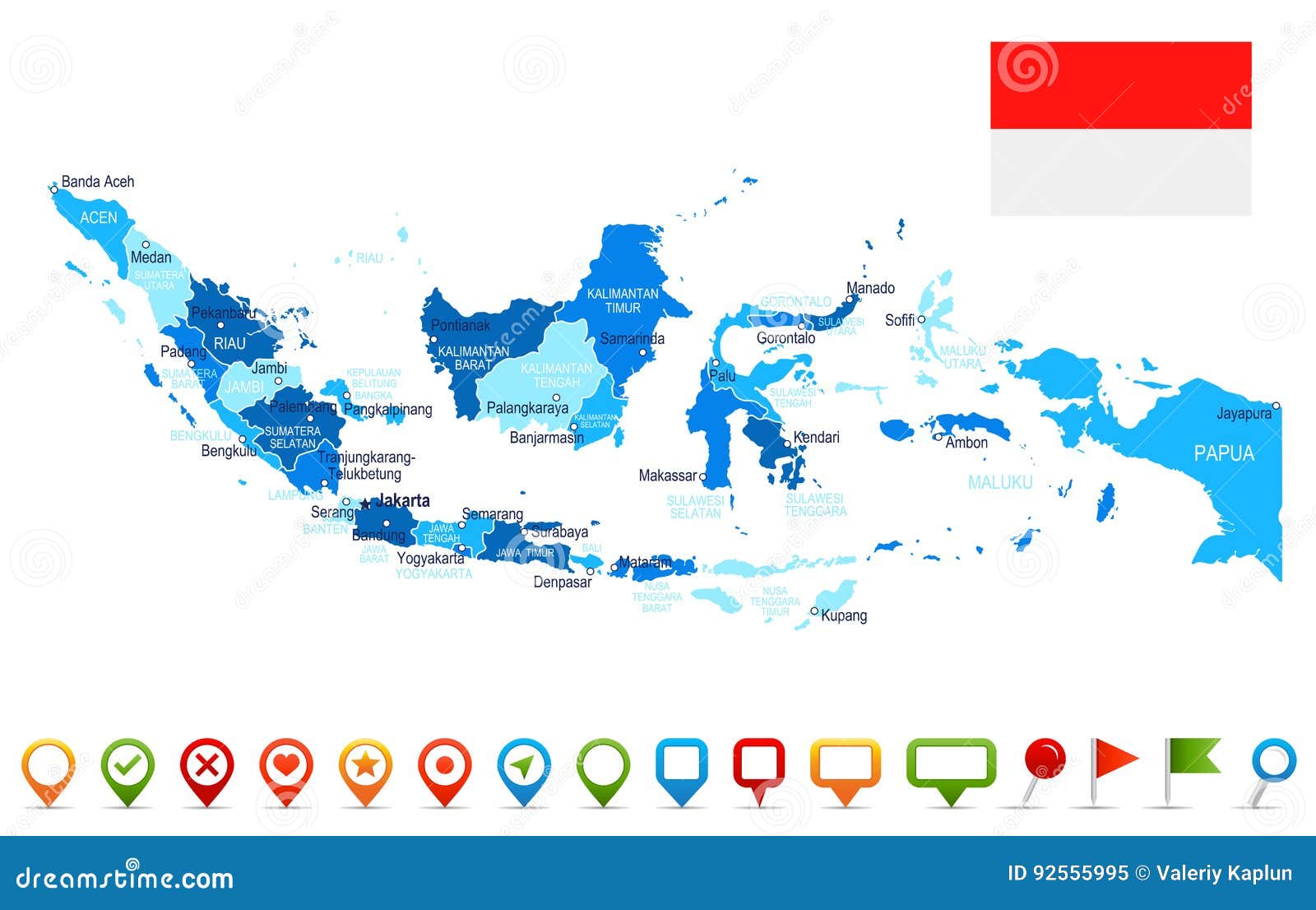 Indonesia - Map and Flag - Illustration Stock Illustration ...