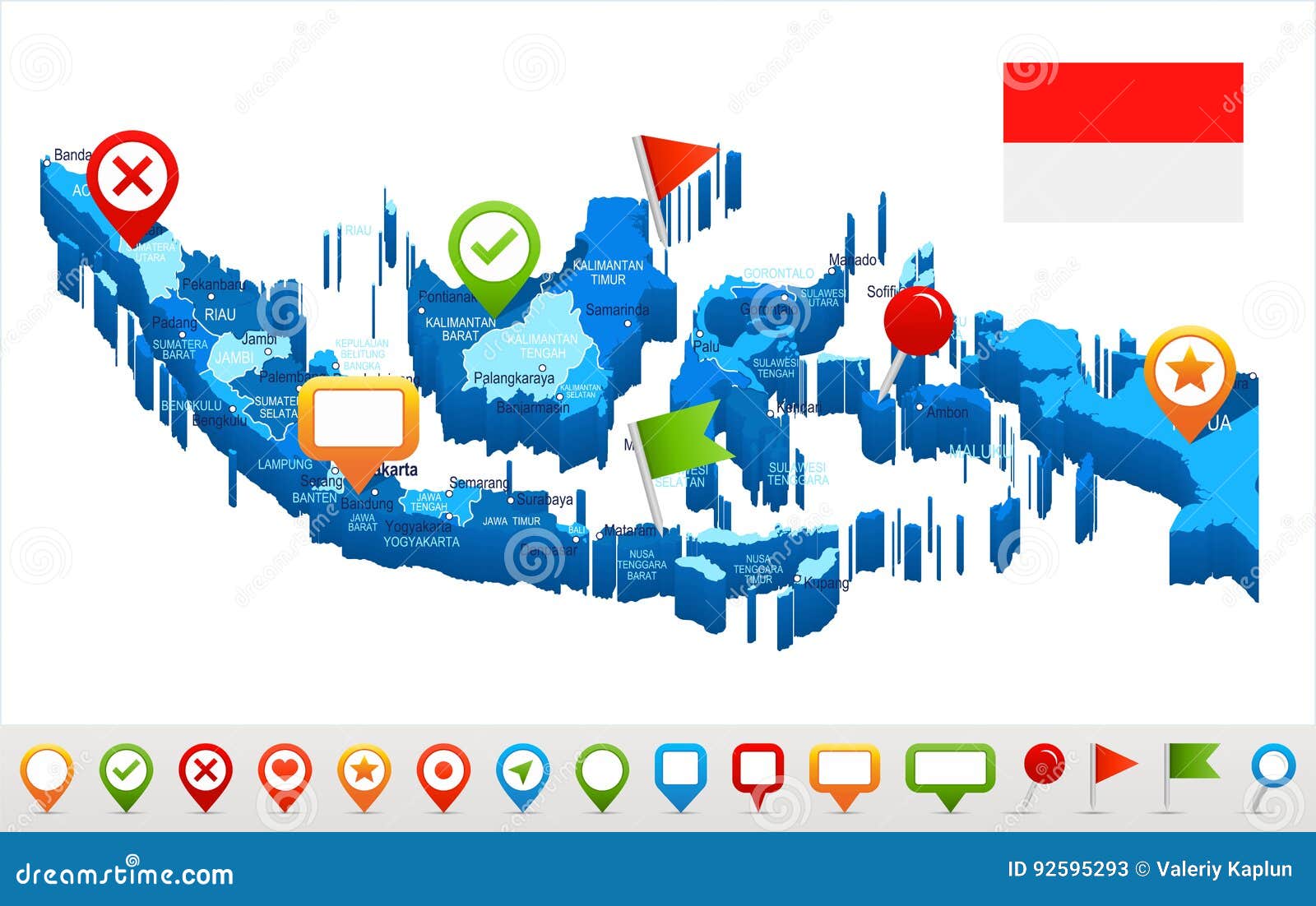 Indonesia - Map and Flag - Illustration Stock Illustration ...