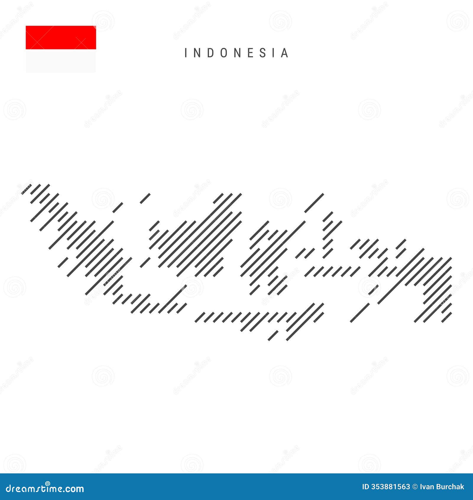 Indonesia Map from Pattern of Black Slanted Parallel Lines. Flat Vector ...