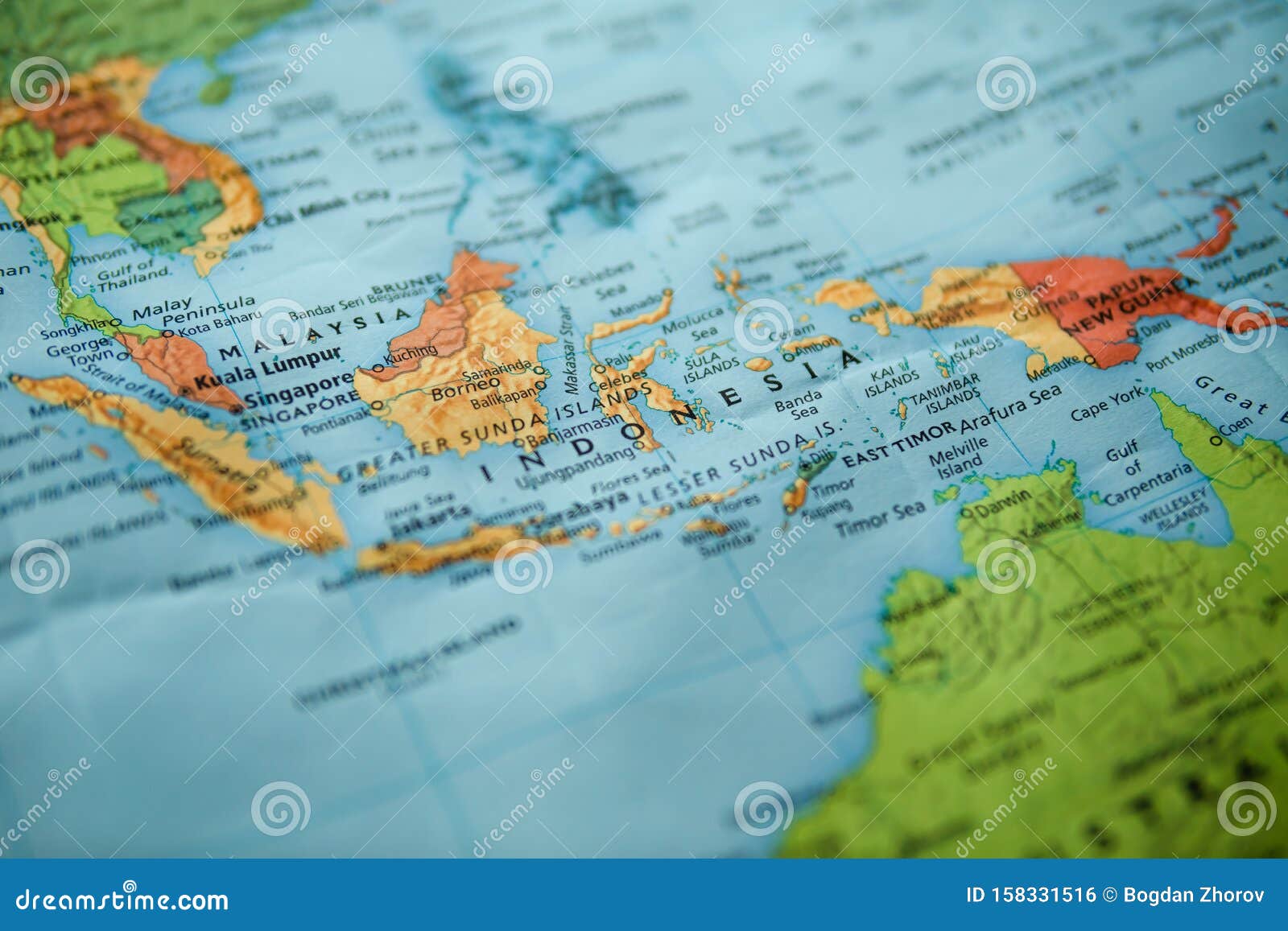 Indonesia on a map stock photo. Image of selective, discover - 158331516