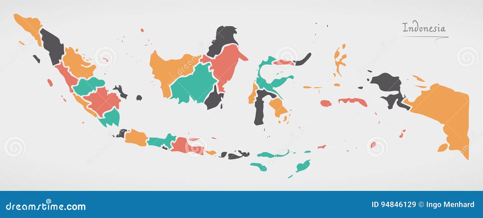 Indonesia Map with States and Modern Round Shapes Stock Vector ...