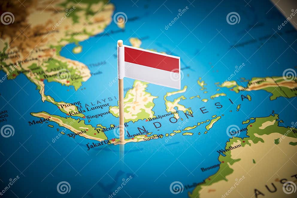 Indonesia Marked with a Flag on the Map Editorial Photography - Image ...