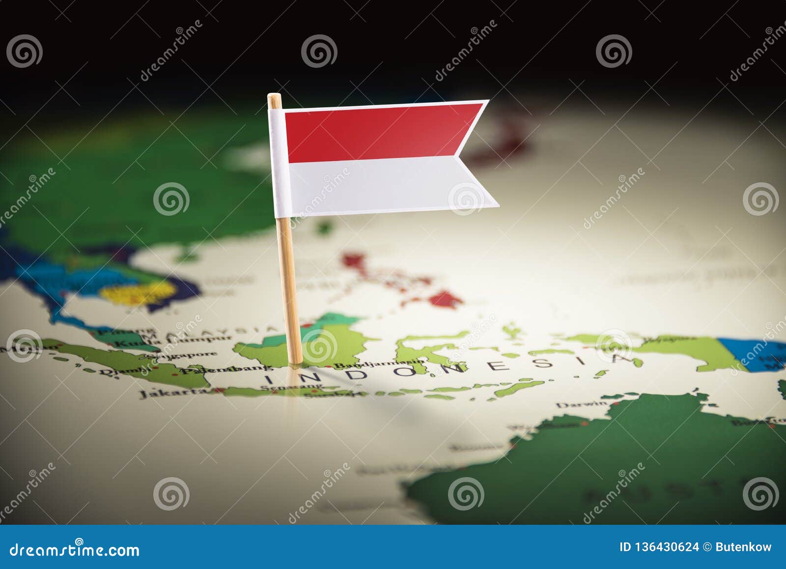 Indonesia Marked with a Flag on the Map Editorial Stock Image - Image ...
