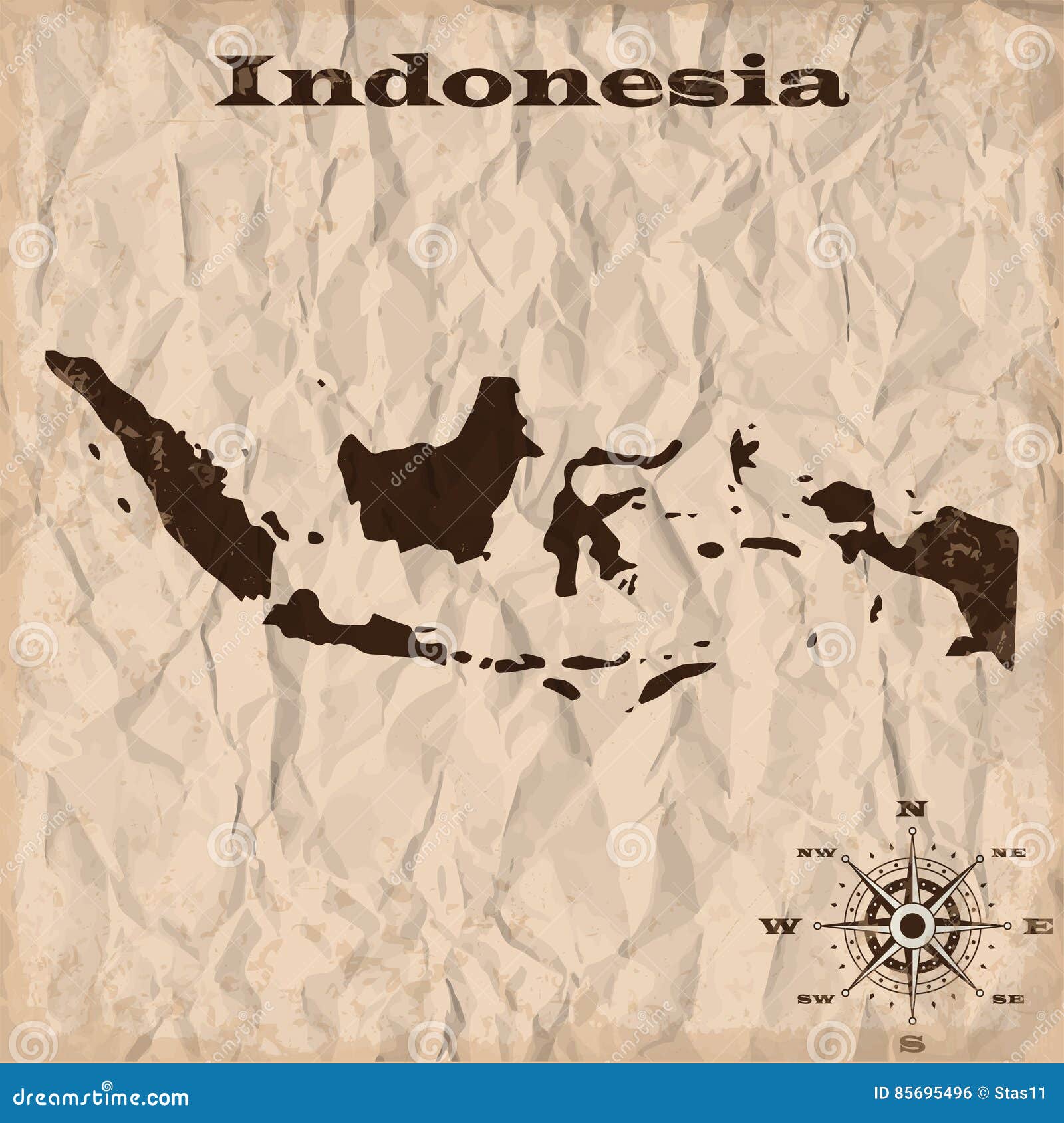 Indonesia Old Map with Grunge and Crumpled Paper. Vector Illustration ...