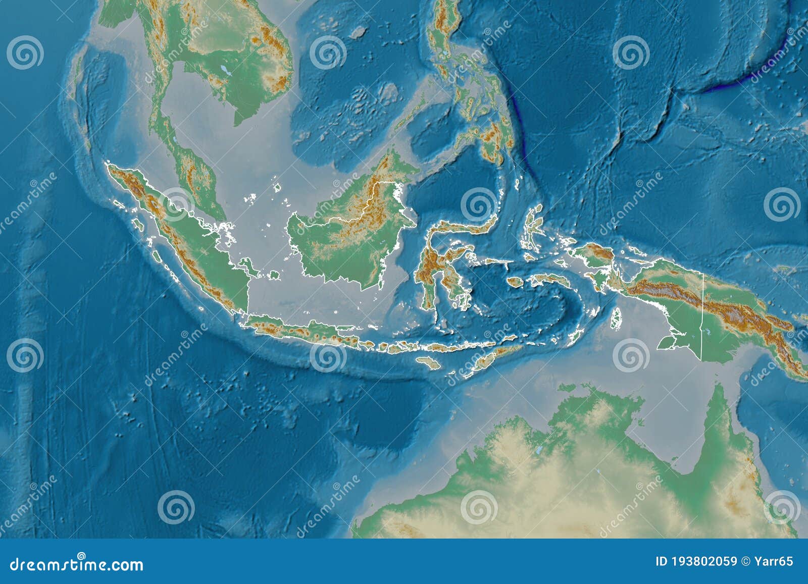 Indonesia outlined. Relief stock illustration. Illustration of ...