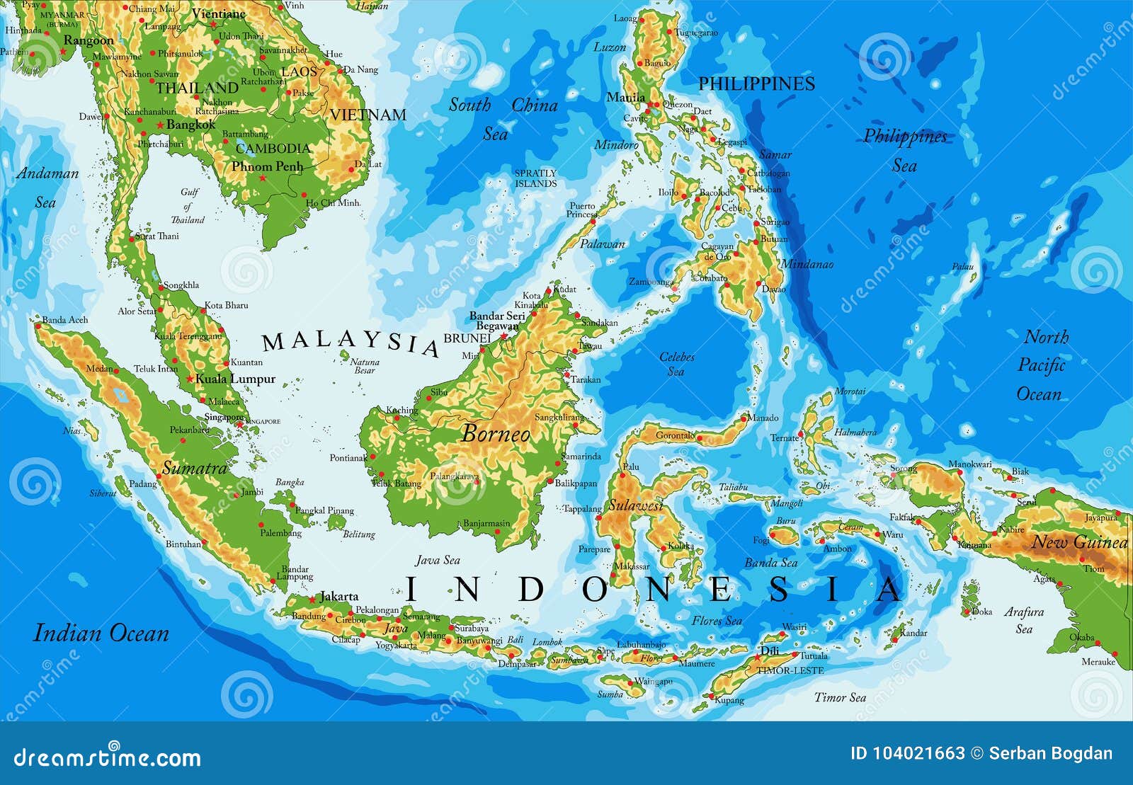 Indonesia physical map stock vector. Illustration of city - 104021663