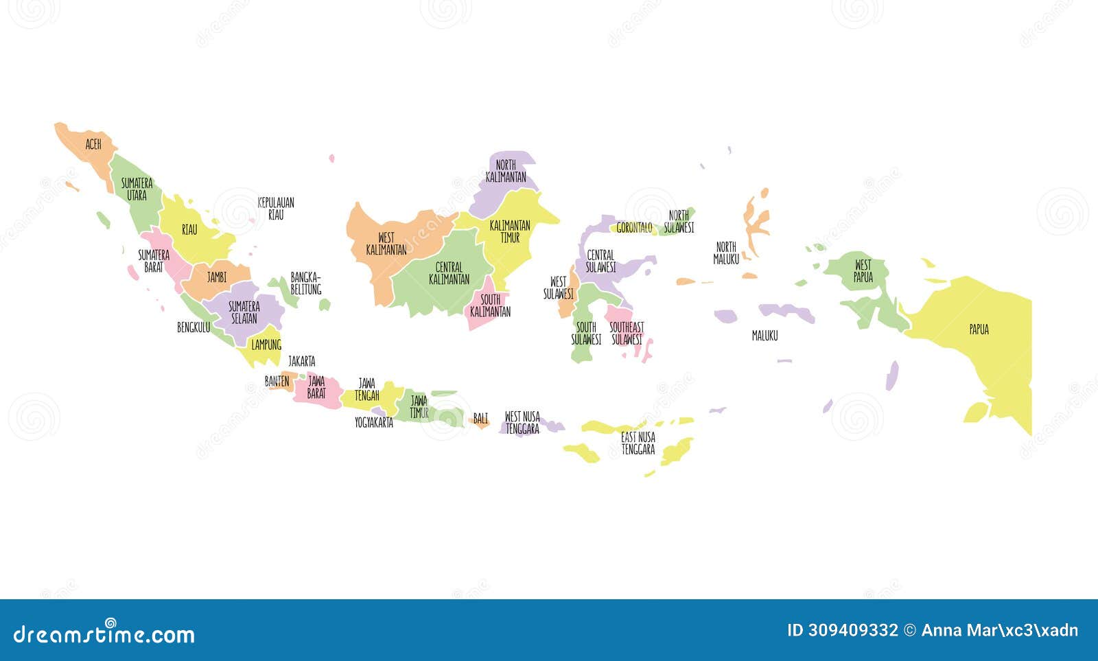 Indonesia Political Map with Region Names. Stock Illustration ...