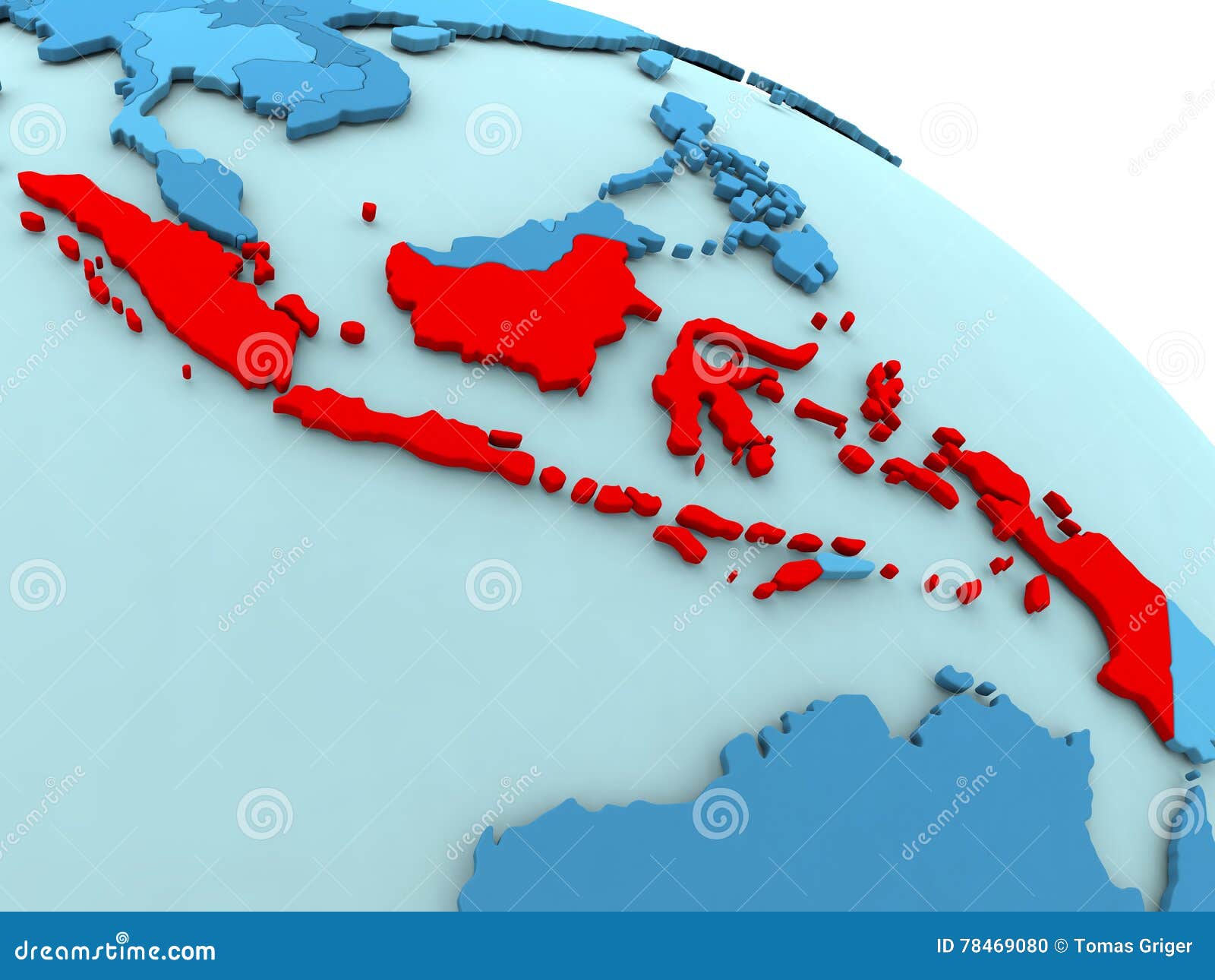 Indonesia in Red on Blue Globe Stock Illustration - Illustration of ...