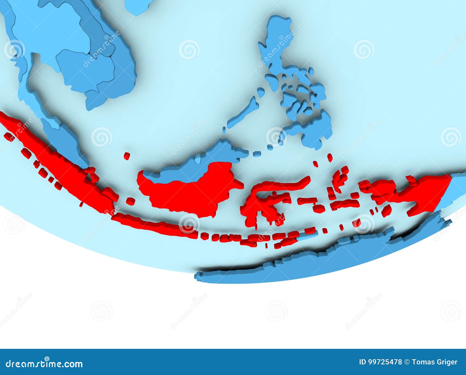 Indonesia in Red on Blue Map Stock Illustration - Illustration of ...