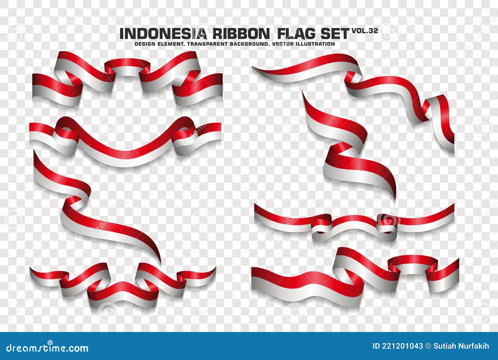 Set Of Indonesia Ribbon Flag Isolated On White. 3D Illustration.. Stock ...