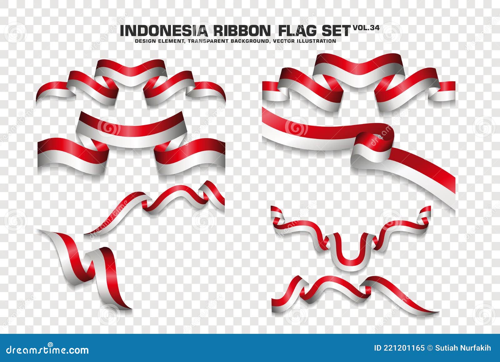 Indonesia Ribbon Flags Set, Element Design, 3D Style. Vector ...