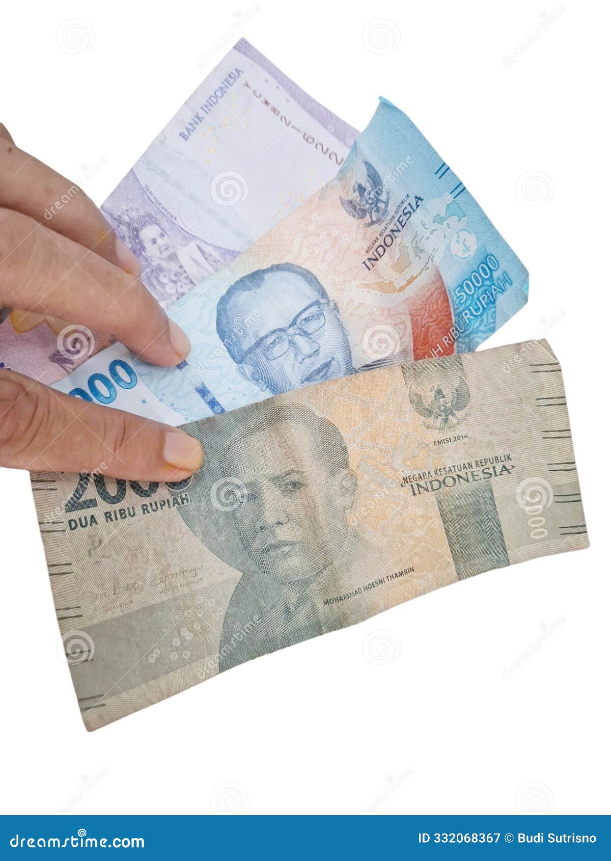 Indonesian Bank Notes. 50000 Rupiah Banknotes. Blue Banknotes. White ...