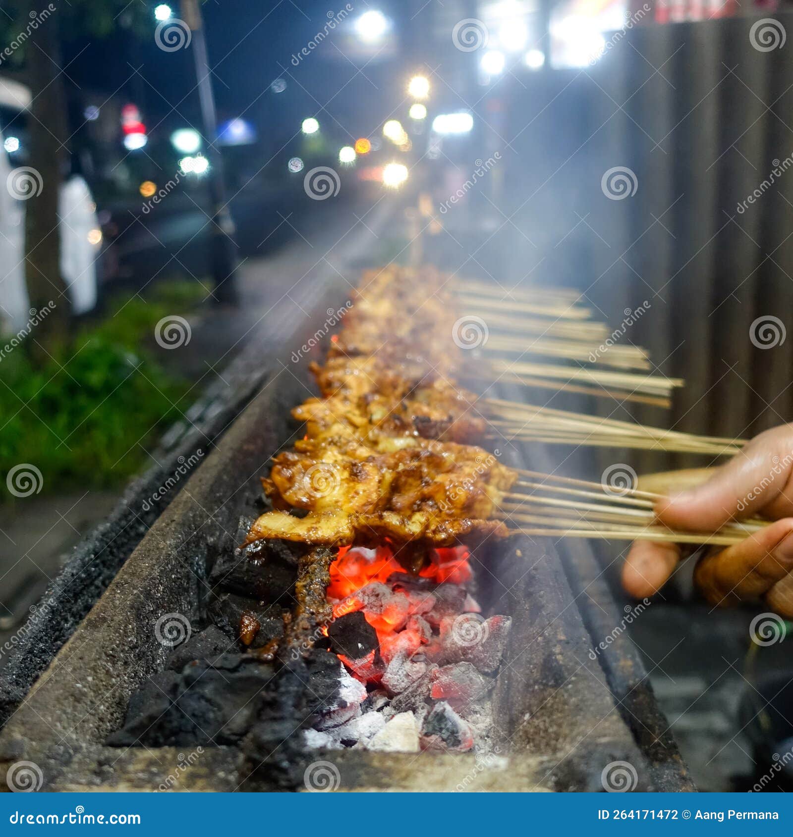 Indonesian Chicken Satay Grilled on Hot Burn Charcoal Stock Photo ...