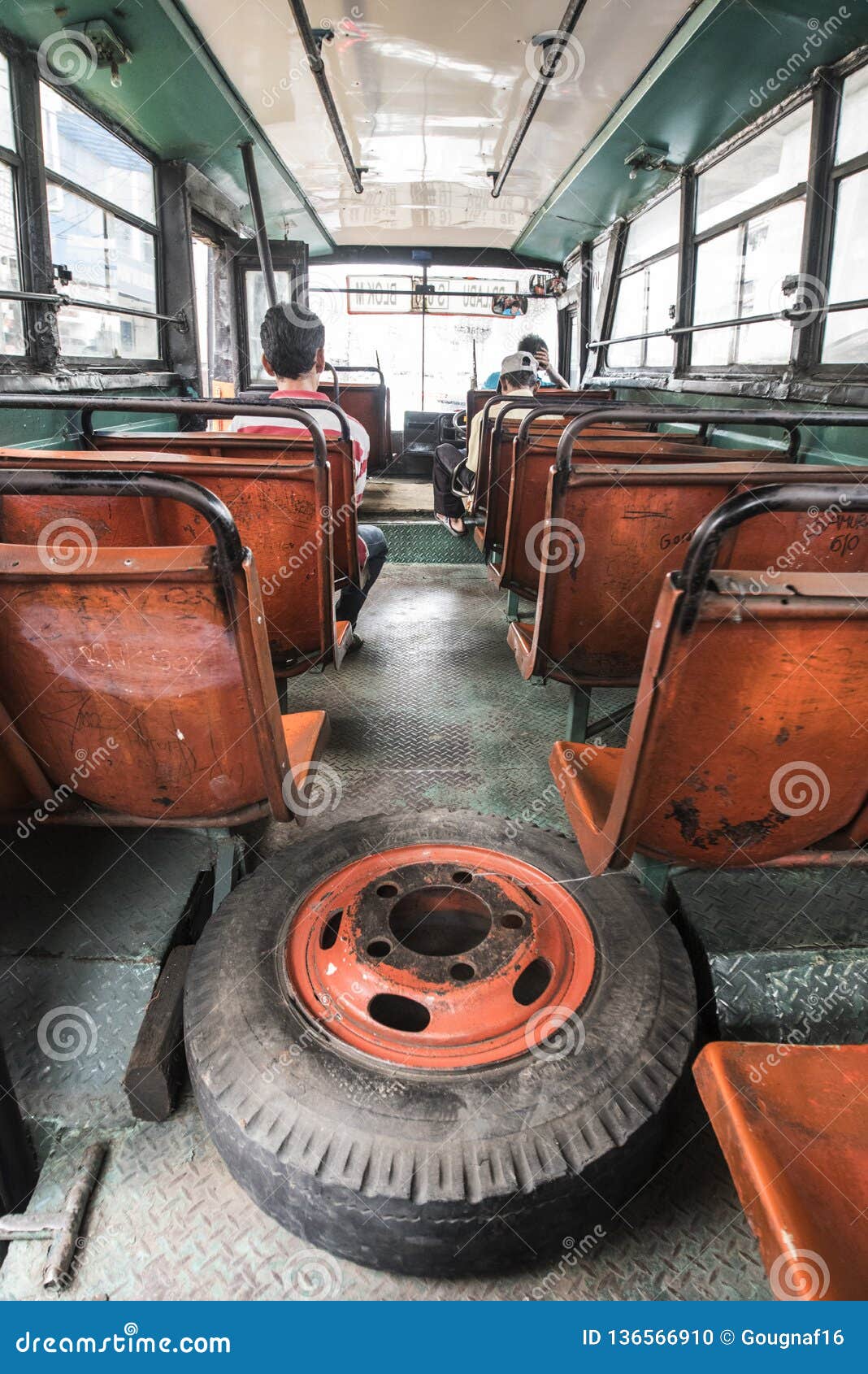 Indonesian Commuters in an Old Empty Bus in Jakarta Stock Photo - Image ...